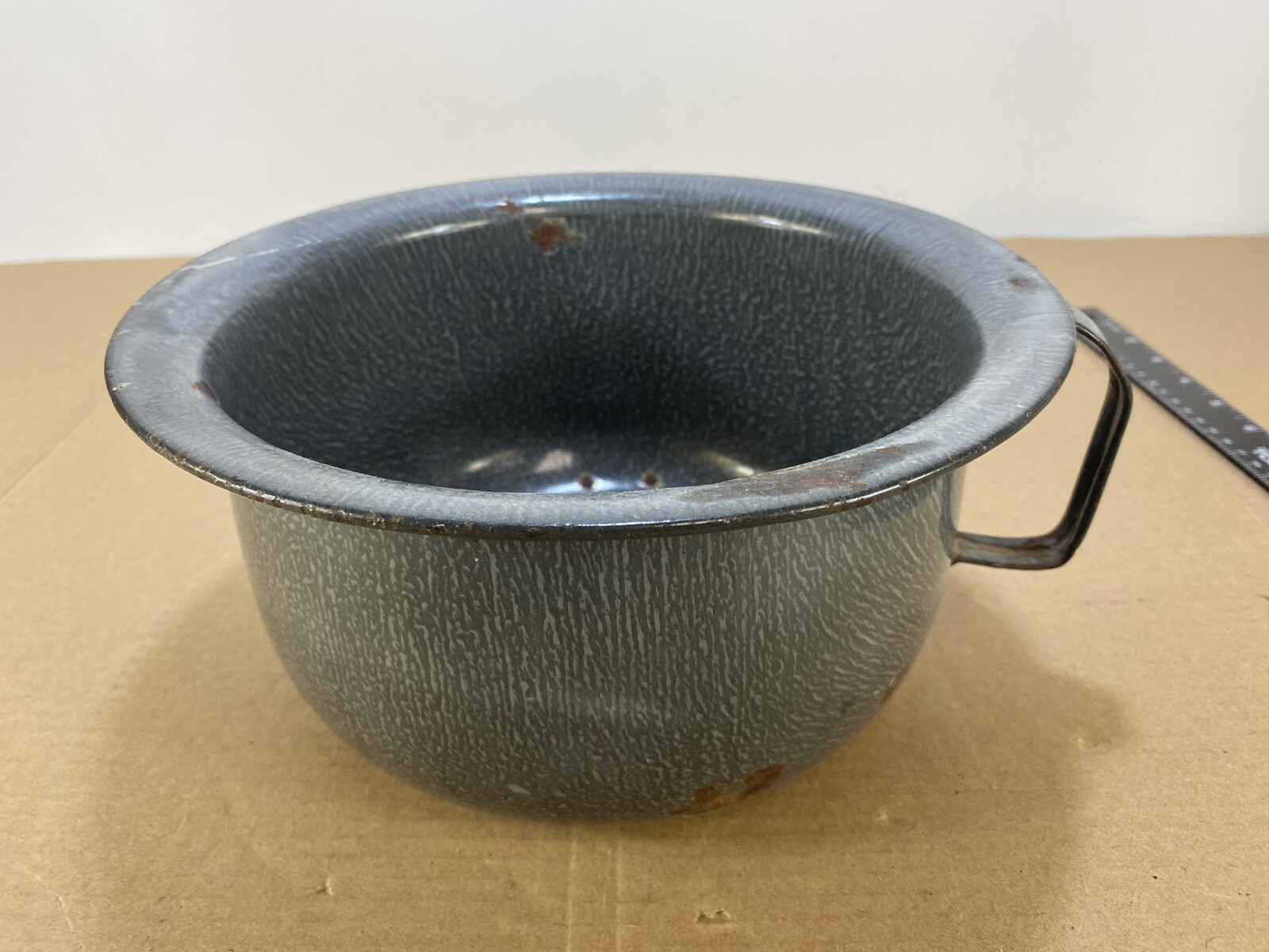 Vintage Antique Gray Enamel Enamelware Speckled Cooking Bowl Pan Dish ...