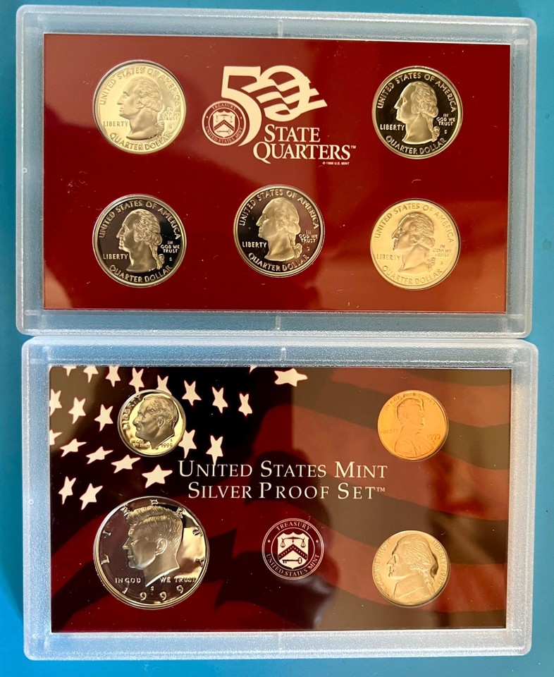 1999 S COMPLETE U S MINT SILVER PROOF SET WITH BOX AND COA 1.32 OZ. OF ...