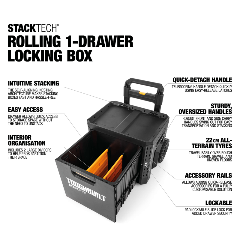 ToughBuilt TB-B1-D-R91 StackTech® 1 Drawer Rolling Locking Tool Box | eBay