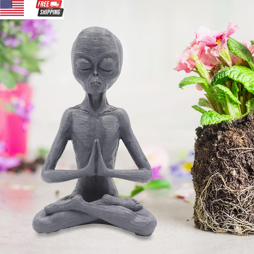 Meditating Alien Statue and Figurines, Resin UFO Indoor/Outdoor Garden ...