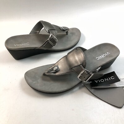 Vionic Thong Sandals Sz 10 Silver Slides | eBay