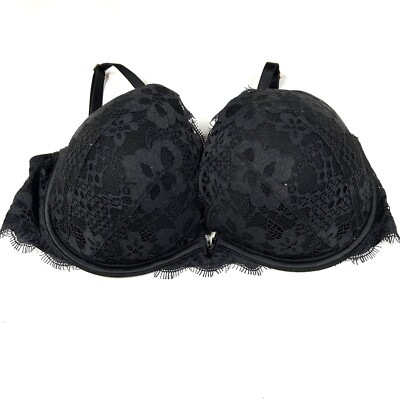 Dream Angels Victorias Secret 34DD Pushup Bra Black Floral Lace ...