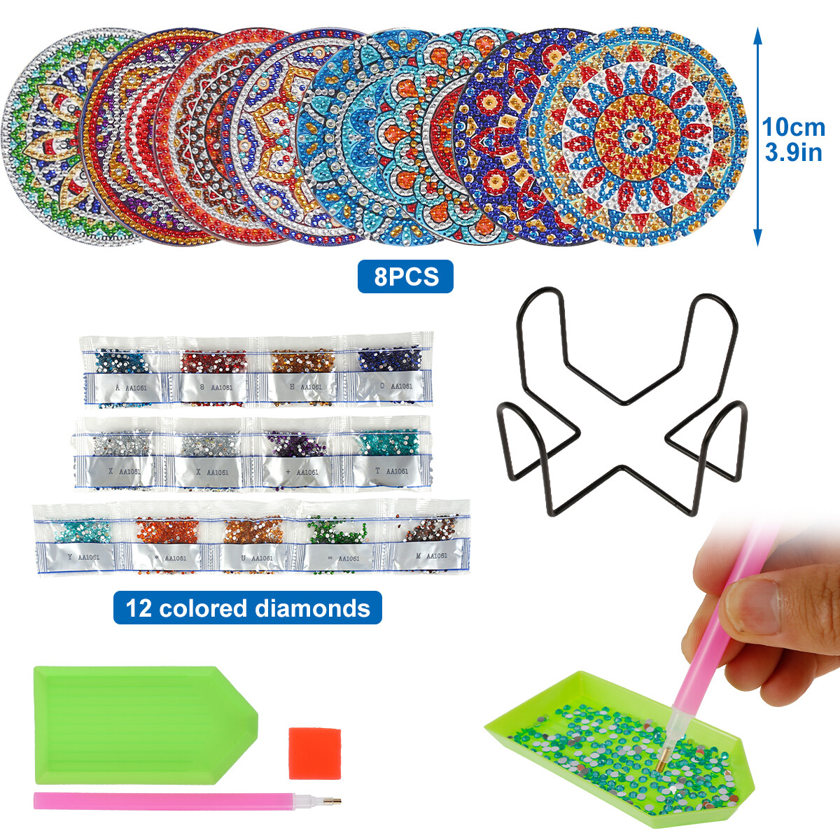 8Pcs DIY Diamond Coasters Kit with Holder 4 Inch Rhinestone Painting | eBay