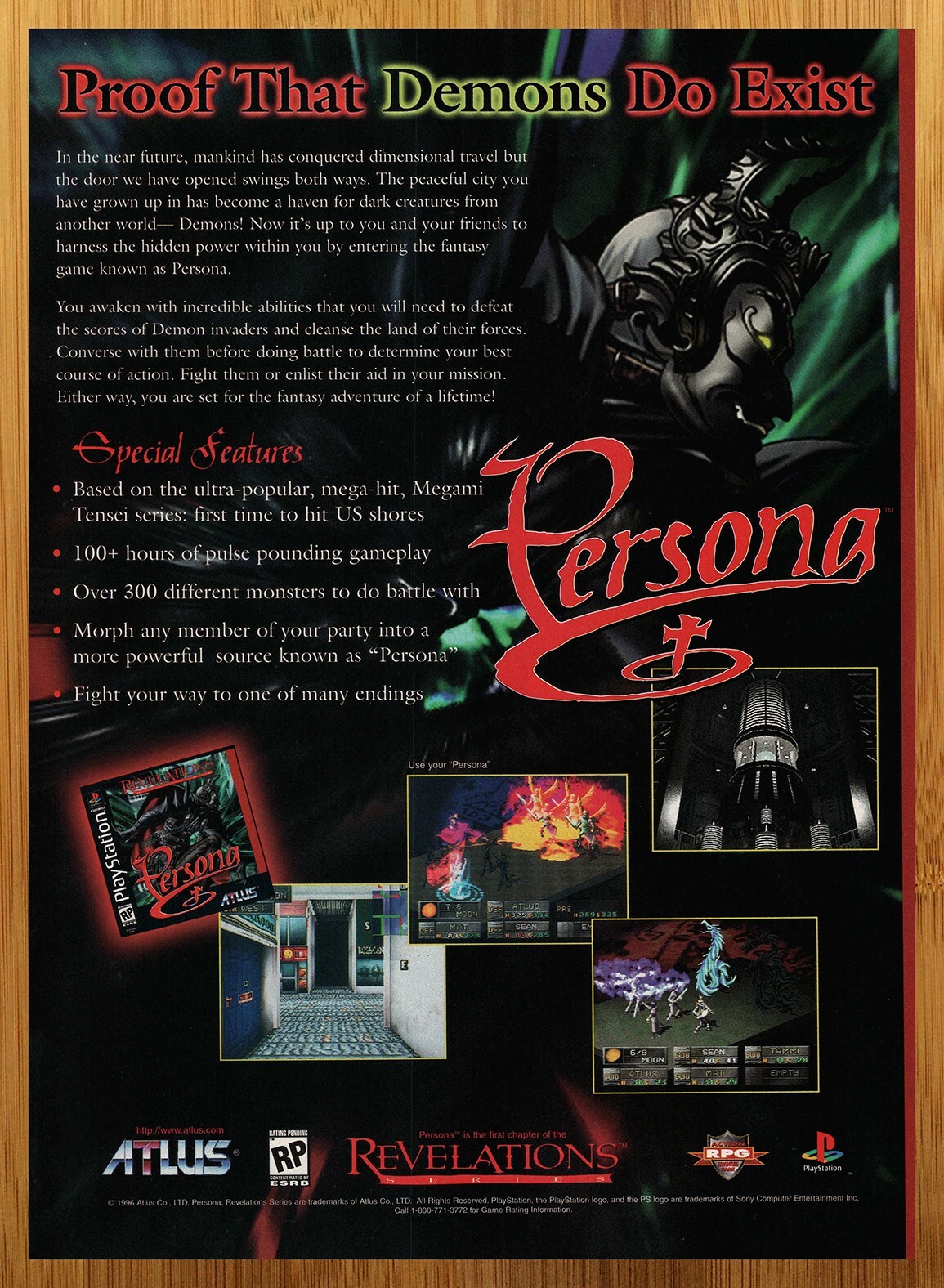 1996 Persona PS1 Playstation 1 Print Ad/Poster Official Atlus RPG Game ...