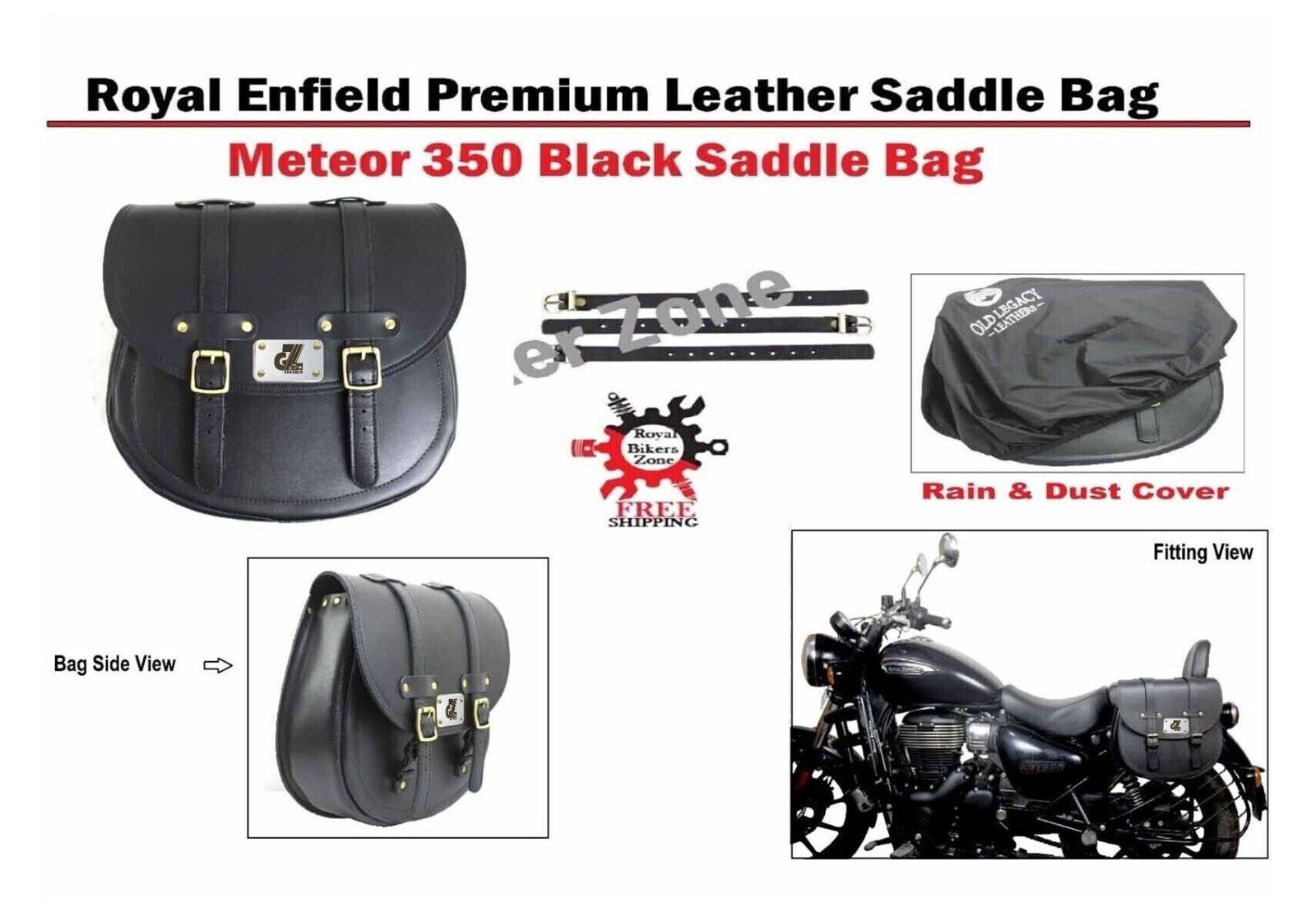 BLACK "PREMIUM LEATHER ADDLE BAG FIT FOR Royal Enfield Meteor 350" | eBay