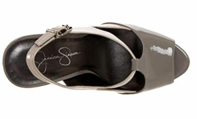 Jessica Simpson Elso Clapton Grey Patent Leather Peeptoe Sandal Heel 8 ...