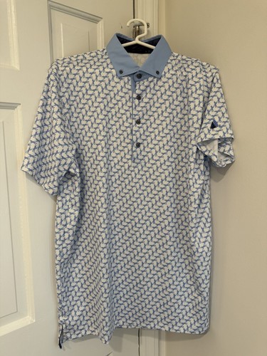 Greyson Mens Blue and White Wolf Polo Shirt Size L | eBay
