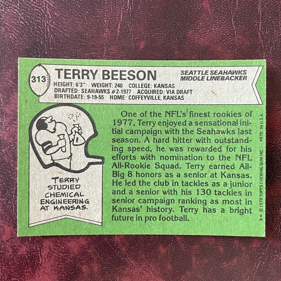 1978 Topps Set TERRY BEESON ROOKIE #313 SEATTLE SEAHAWKS - NM/MINT ...