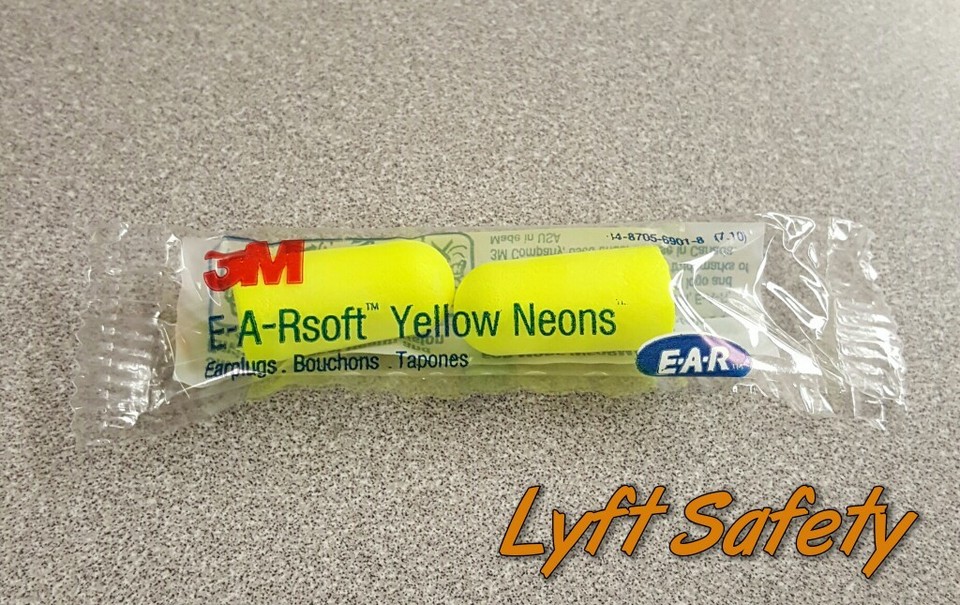 3M Ear Plugs E-A-Rsoft Noise Reduction 33dB Yellow Neon Foam One Use ...