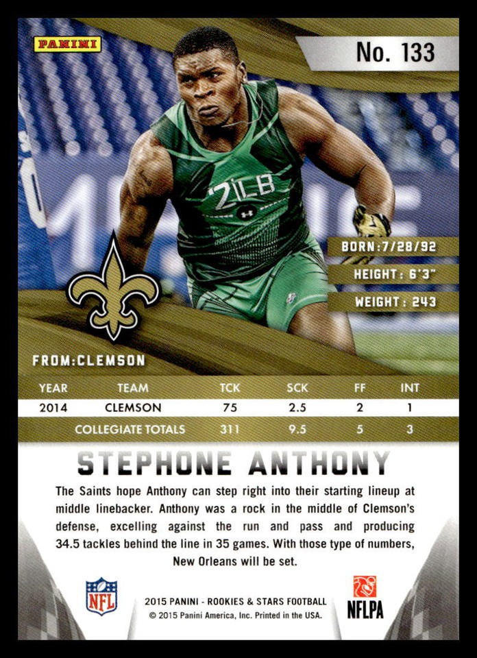 2015 Panini Rookies & Stars #133 Stephone Anthony RC New Orleans Saints | eBay