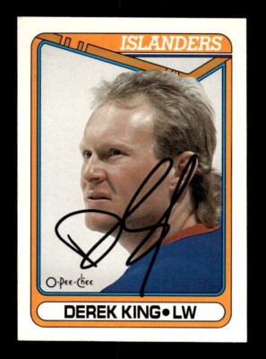 DEREK KING SIGNED 1990-91 O-PEE-CHEE #128 NEW YORK ISLANDERS ON-CARD ...