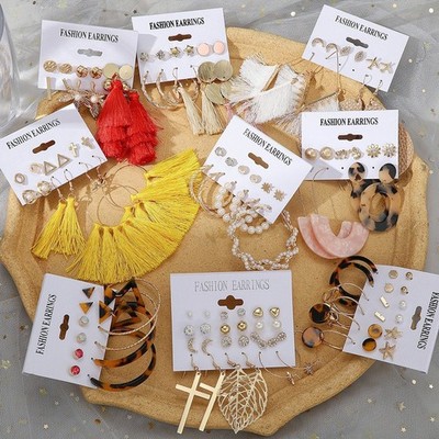 Boho Tassel Earrings Set with Flower Design and Imitation Pearl ...