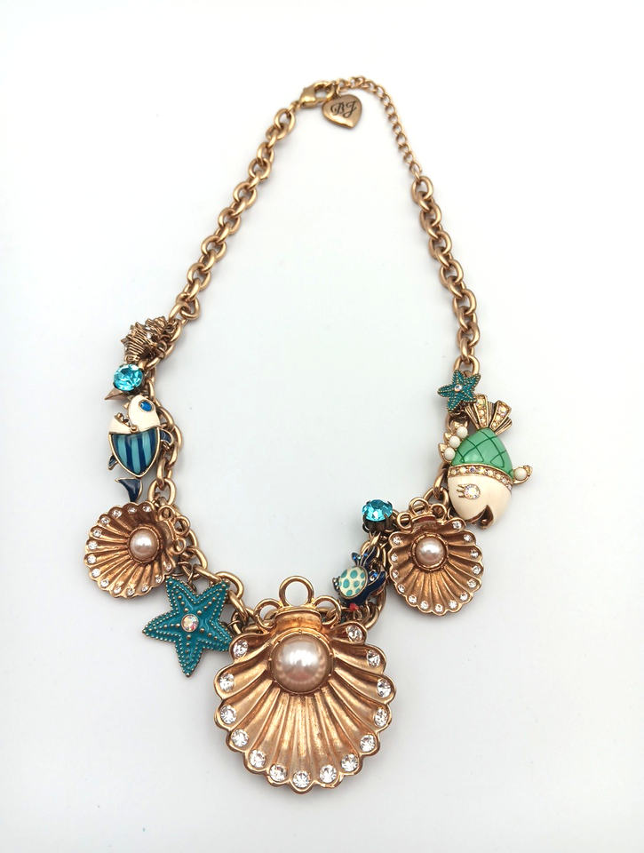 Vintage Betsey Johnson Under the Sea Nautical Fish Shell Necklace 17 ...