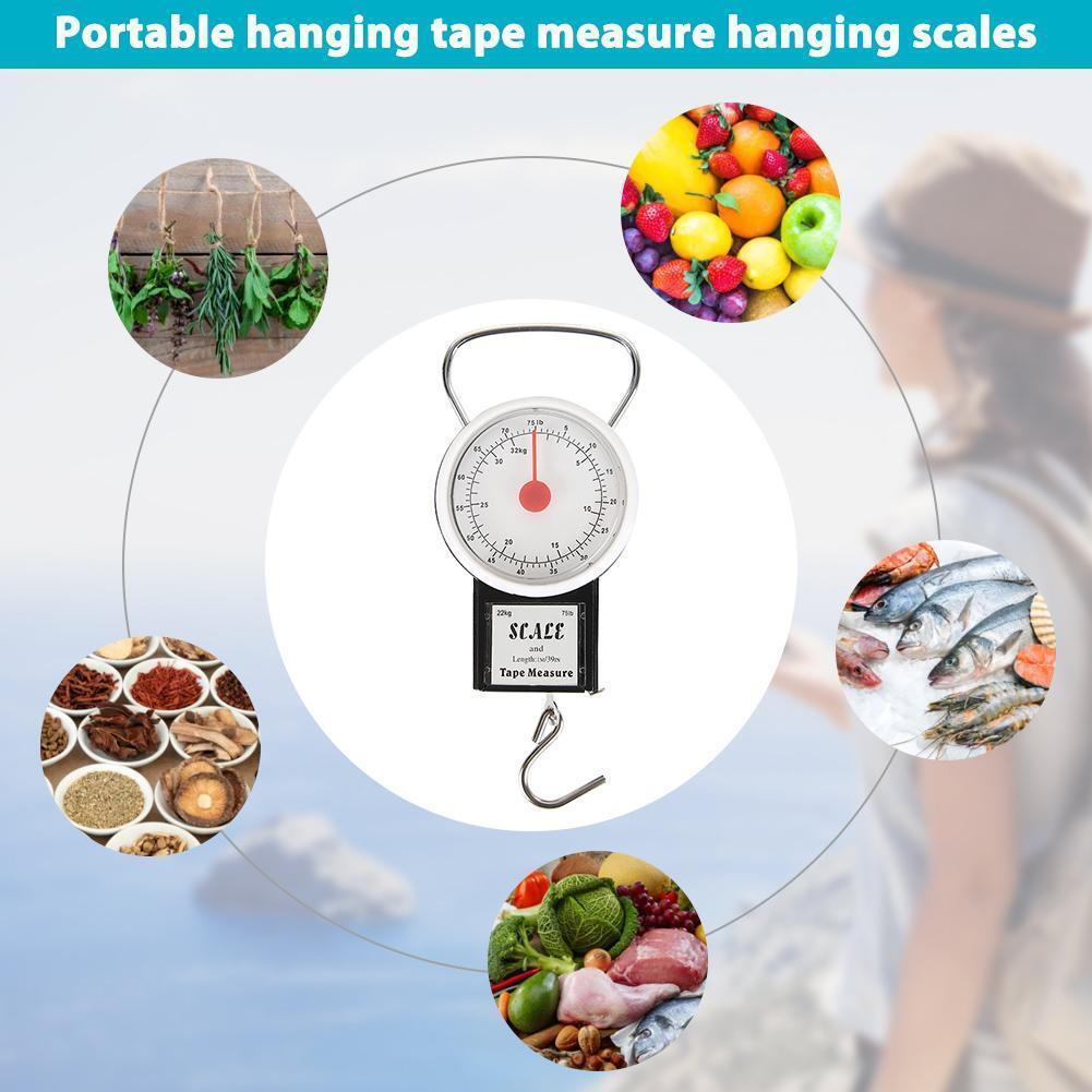 Portable 22kg/50lb Hanging Hook Scale w/ Measuring Tape Fishing ...