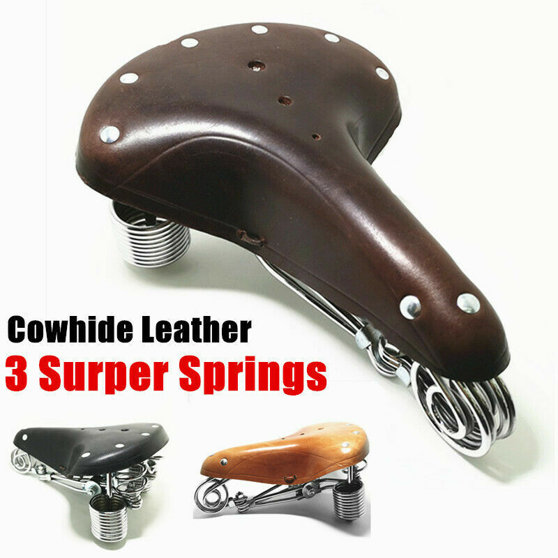 Vintage Bicycle Saddle 3 Spring Comfort Leather Retro Riding Bike Seat ...
