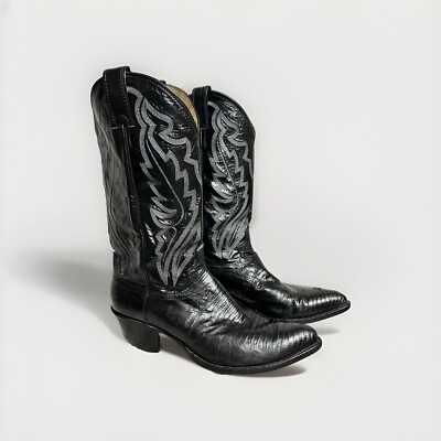 Justin Teju Lizard Exotic Cowboy Western Boots 9.5D Black Mens 8311 ...