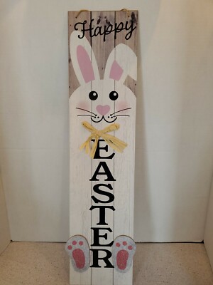 Hanging Happy Easter Vertical Wall Decor Sign Easter Bunny! BRAND NEW ...