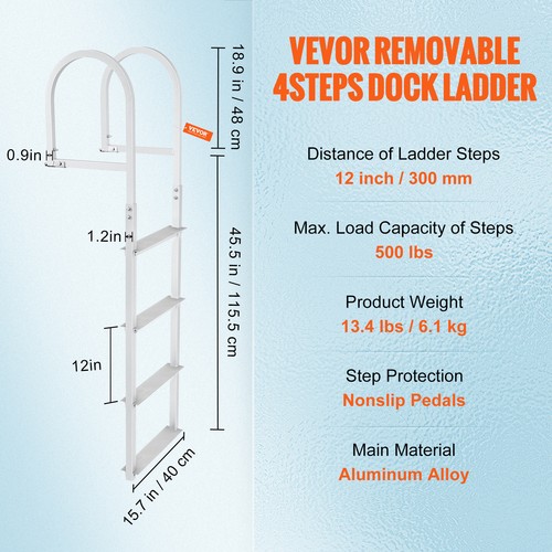 VEVOR Aluminum Dock Ladder Boat Dock Ladder Removable 4 Steps with ...