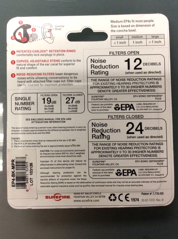 surefire Sonic Defenders Plus EP4-BK-MPR, Size M, Black | eBay