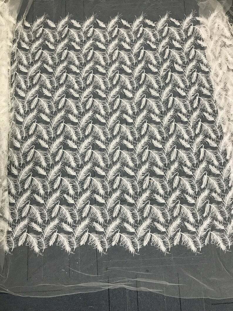 Lace Fabric 1 Yard Embroidered Feather Lace with Sequins for DIY Bridal ...