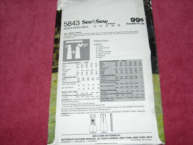 🌸 1979 UNCIRCULATED BUTTERICK #5843-LADIES "V" NECKLINE JUMPER PATTERN ...