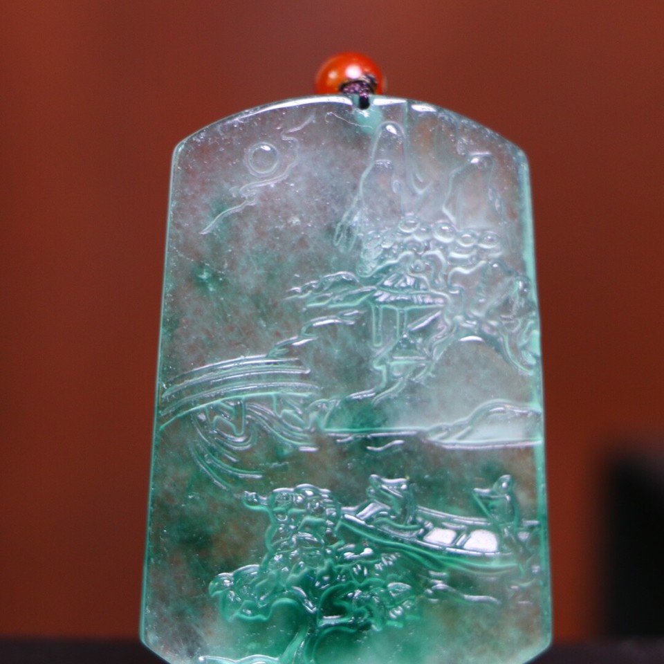 Perfect High Ice Chinese Jadeite Jade Precision Carvied Landscape ...