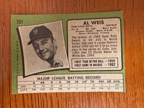 1971 Topps BASEBALL #751 AL WEIS HIGH NUMBER METS | eBay