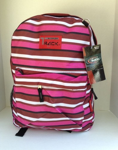 TRACK USA -By Triple Gear- 16" Polyester Backpack -Color STRIPES-Pink ...