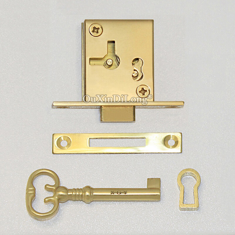 2PCS Antique Pure Brass Drawer Lock Furniture Cupboard Locker File ...