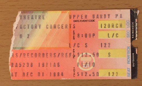 1984 U2 CONCERT TICKET STUB PHILADELPHIA THE UNFORGETTABLE FIRE TOUR ...