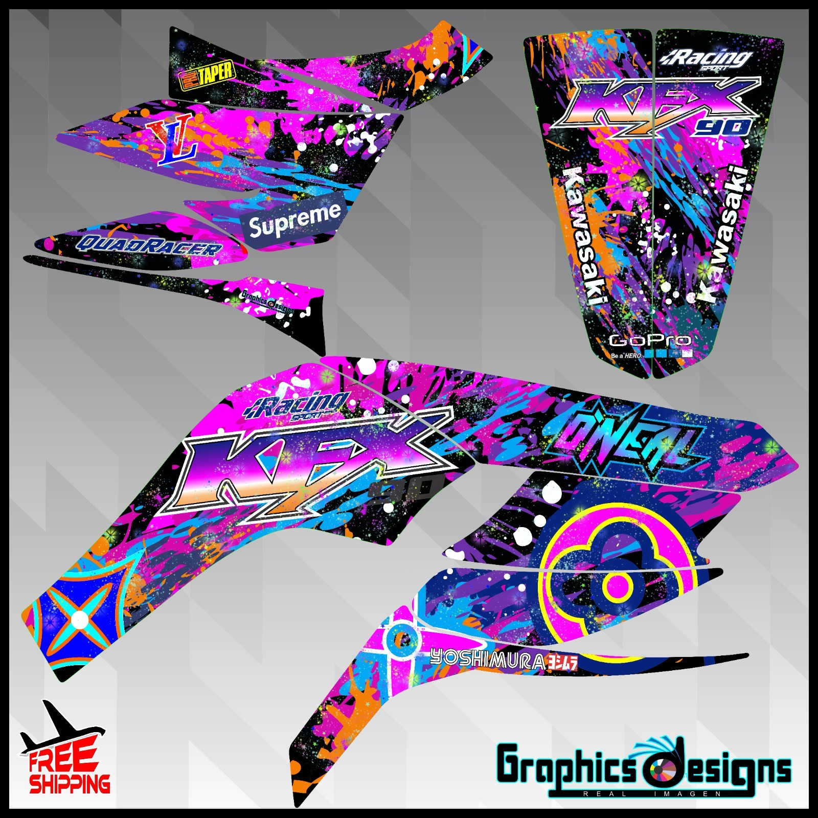 FREE SHIPPING KAWASAKI KFX 90 - 2007-25 FULL KIT GRAPHICS DECAL ...