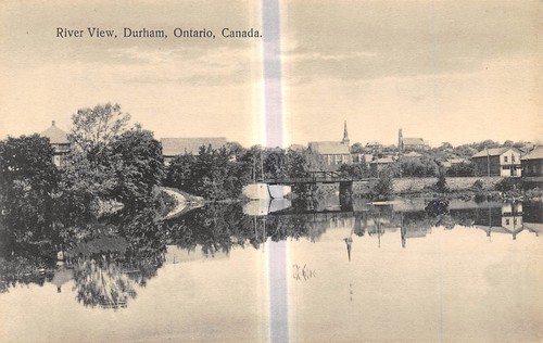 DURHAM Ontario Canada postcard Durham County town view from river | eBay