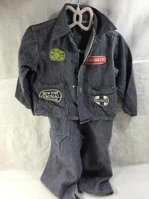Vtg Child's Railroad Engineer Overalls Jacket Santa Fe New York Central ...