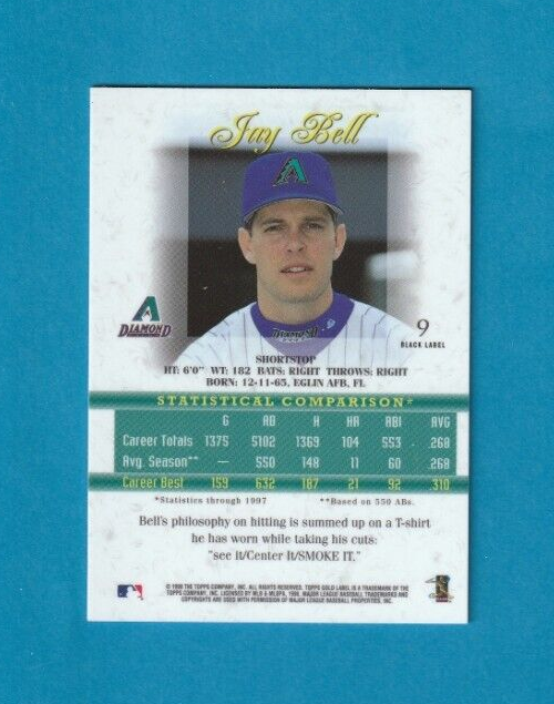 1998 Topps Gold Label BLACK LABEL # 9 Jay Bell ARIZONA DIAMOND BACKS | eBay