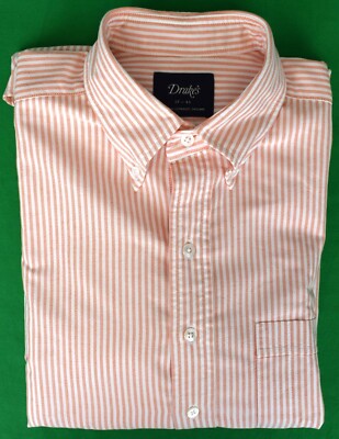 "Drake's London Orange Ticking Stripe Oxford Cloth Button-Down Shirt ...