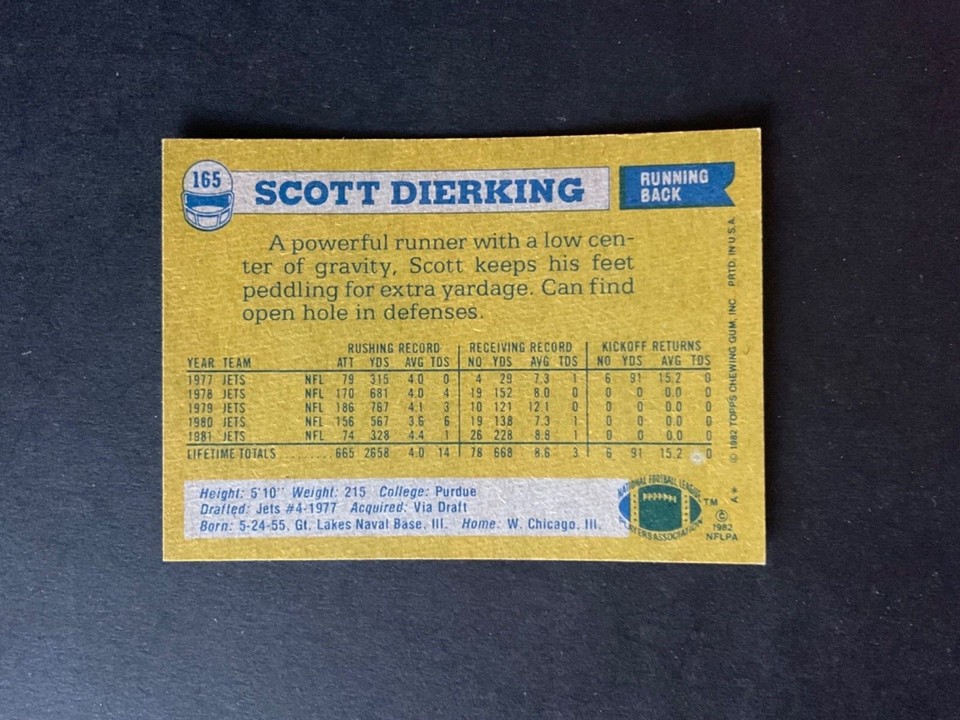 Scott Dierking 1982 Topps Football Card #165 - New York Jets Running ...
