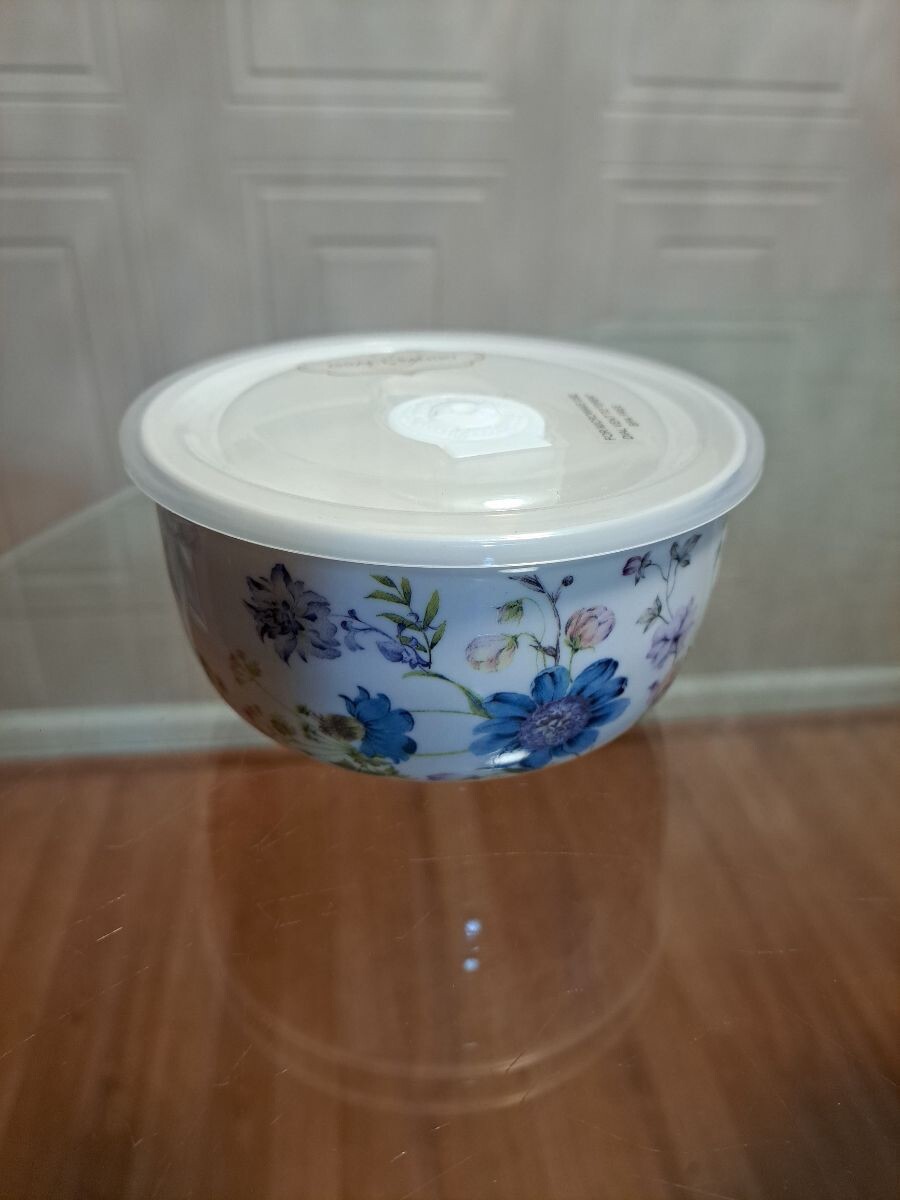 GRACE PANTRY Flower Floral Butterfly Ceramic Storage Bowl w LID & DIAL ...