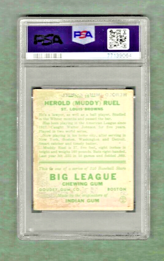 1933 Goudey # 18 PSA 3 VG (MK) ROOKIE Muddy Ruel St. Louis Browns ...