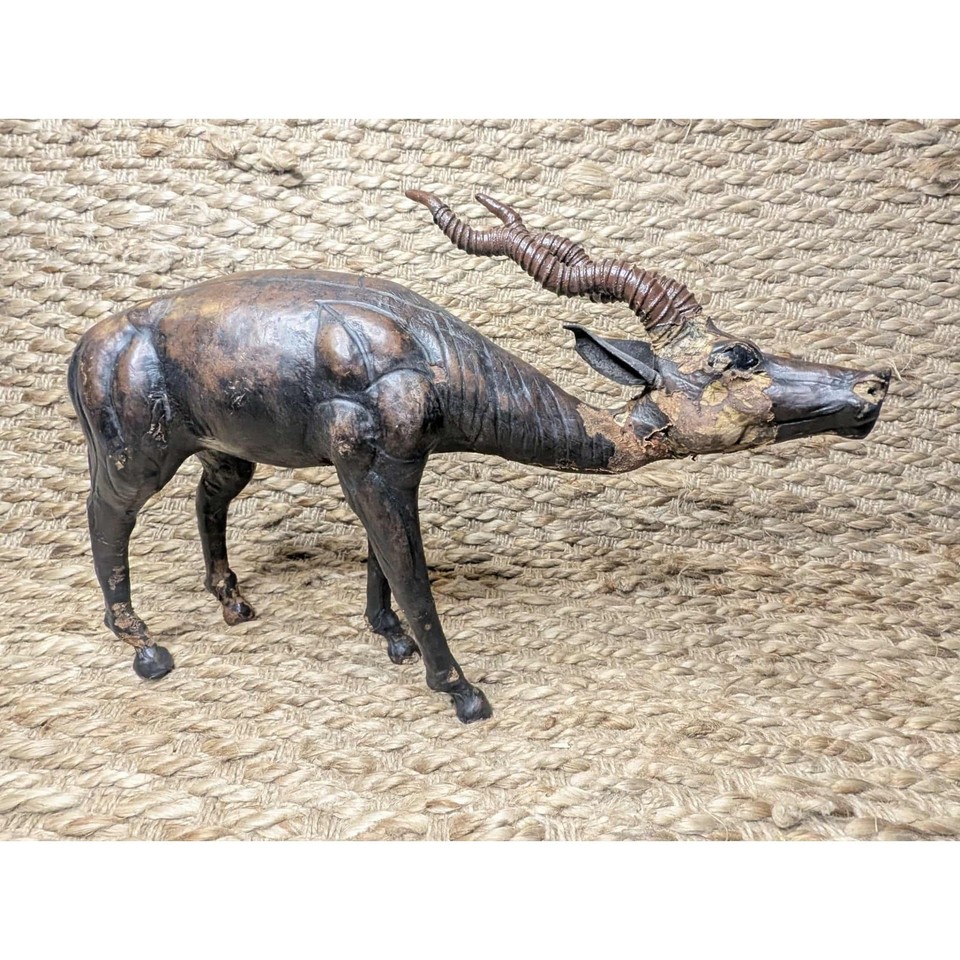 Vintage Brown Leather Antelope Figure Unique Wild African Home Office ...