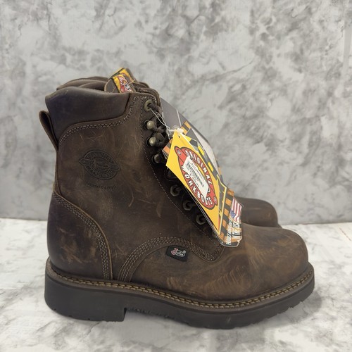 Justin Work Boots Mens 7.5 EW Wide Brown Leather Steel Toe 8" CSA ...