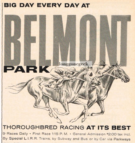1959 BELMONT PARK Racetrack Thoroughbred Racing art VIntage Print Ad | eBay