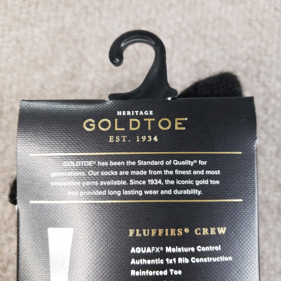 Gold Toe Heritage Fluffies Crew Socks Mens 6-12.5 Black 3 Pair 523S | eBay