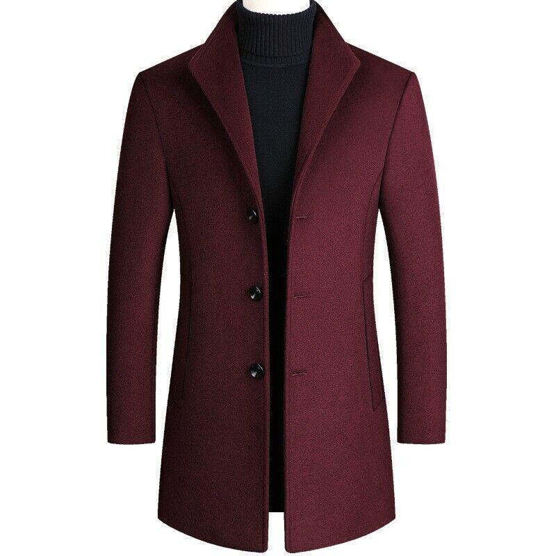 Men's Business Work Lapel Mid Long Jacket Slim Fit Single Breasted Coat Overcoat | eBay