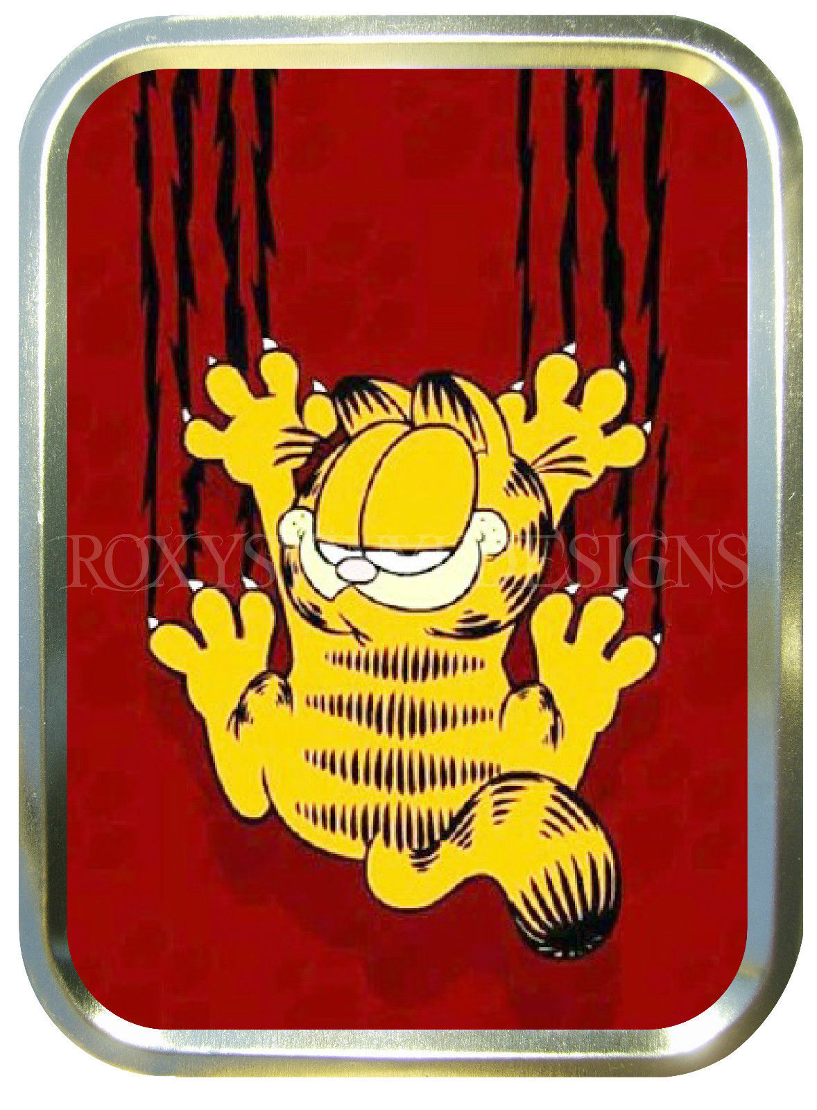 RED GARFIELD 2oz GOLD TOBACCO TIN, STASH CAN,STORAGE TIN, CRAFFT TIN ...