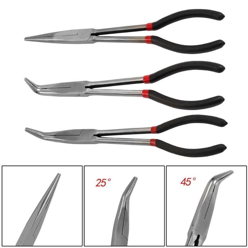 3Pcs Extra Long Nose Pliers Set Straight Bent Tip Mechanic Equipment ...