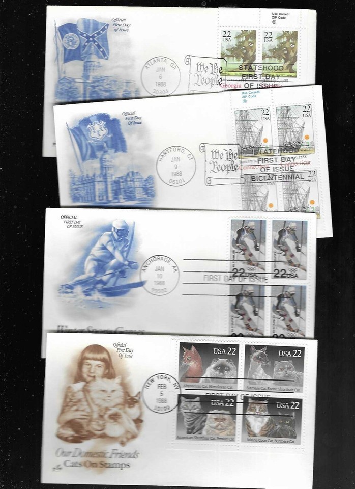 US FDC FIRST DAY COVERS COLLECTION 1988 and 1990 LOT OF 38 BLOCKS ...