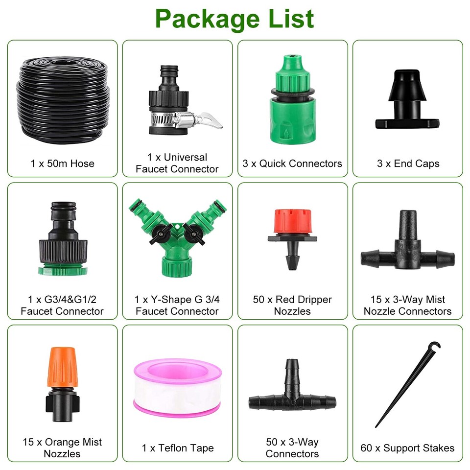 164FT Automatic Garden Plant Watering Drip Kit Drip Irrigation w ...