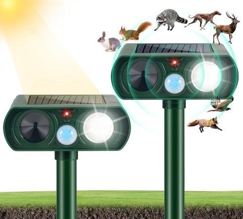 2pcs Animal Repeller Ultrasonic Solar Power Outdoor Pest Cat Mice Deer ...