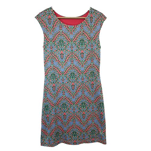 Nally Mille Dress Small Blue Pink Floral Sleeveless Shift Stretch Lined ...