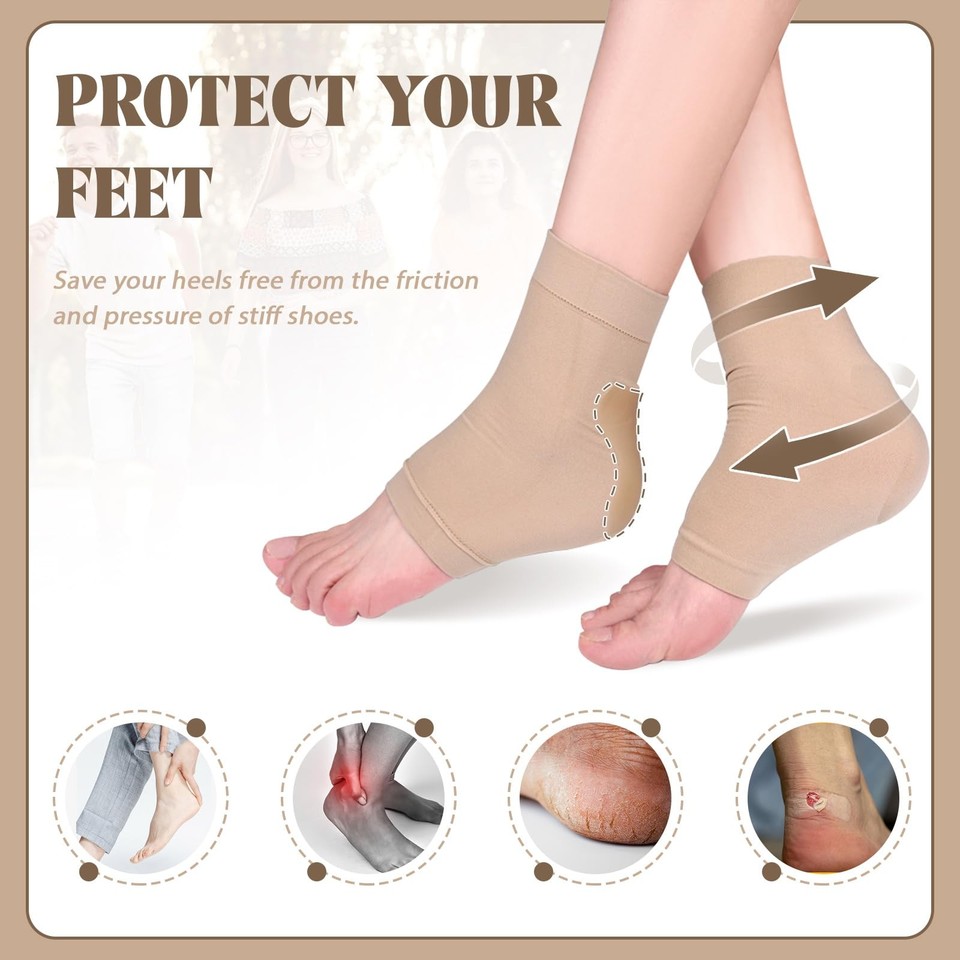 2 Pairs Heel Protector Gel Socks, Achilles Tendon Padded Skate Sleeve ...